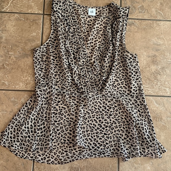 CAbi | Tops | Cabi Sheer Leopard Print Tank Blouse With Ruffles | Poshmark